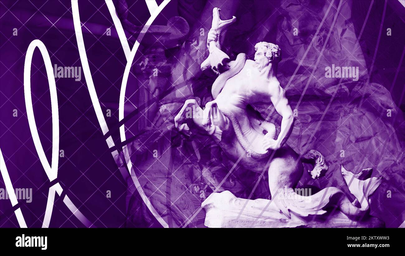 Colorful abstraction with an antique statue on purple background ...