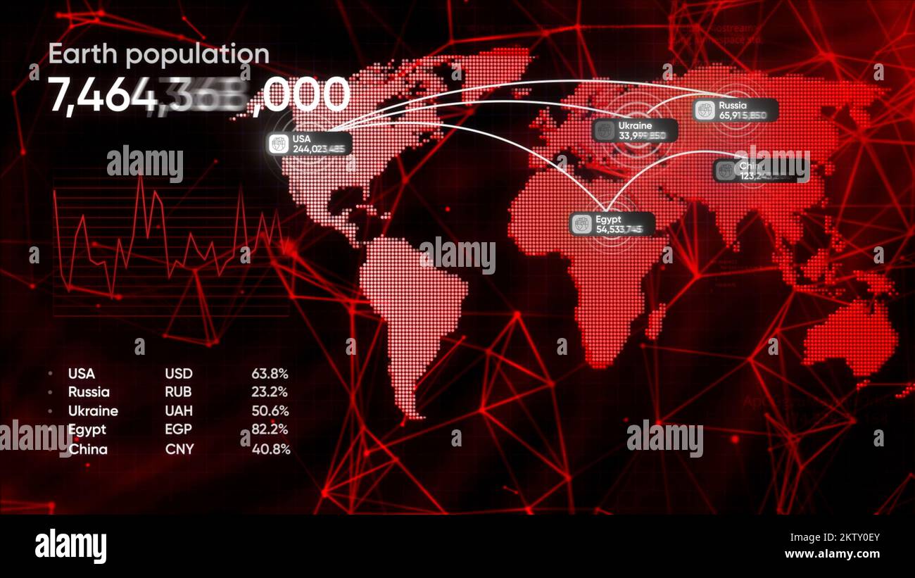Human overpopulation growth and spread over the world map. Motion ...