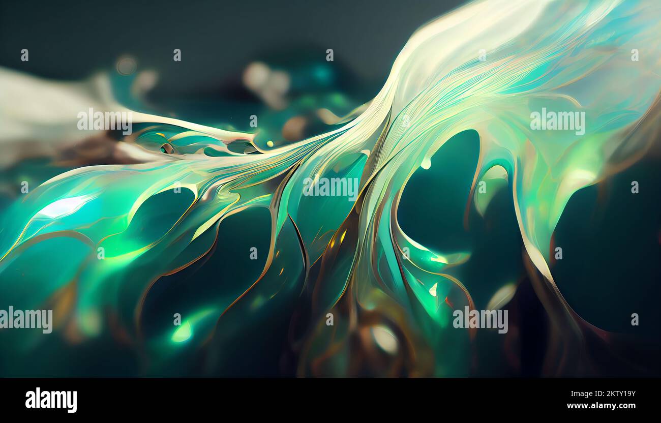 Abstract emerald and green paint splatter background. Fluid shapes ...