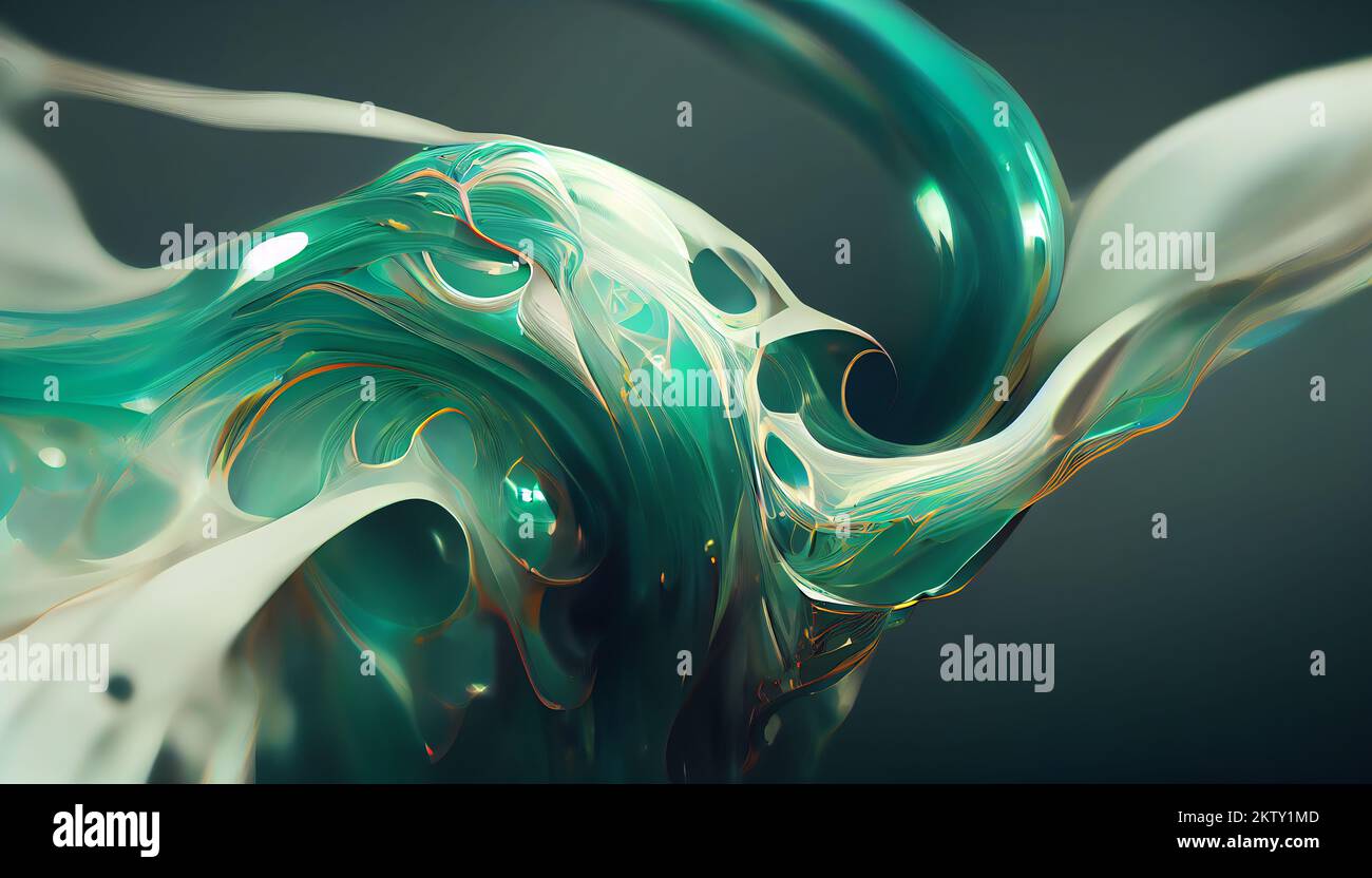 Abstract emerald and green paint splatter background. Fluid shapes ...