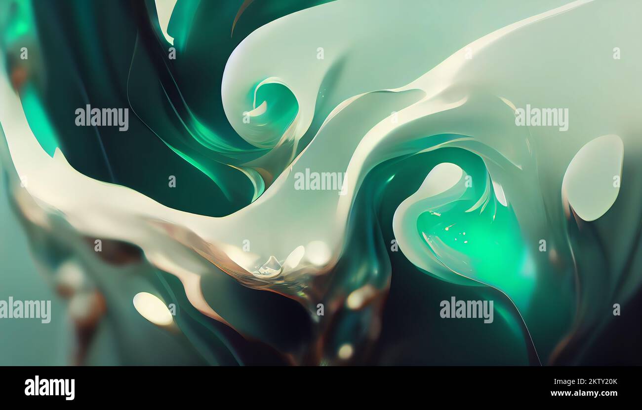 Abstract emerald and green paint splatter background. Fluid shapes ...