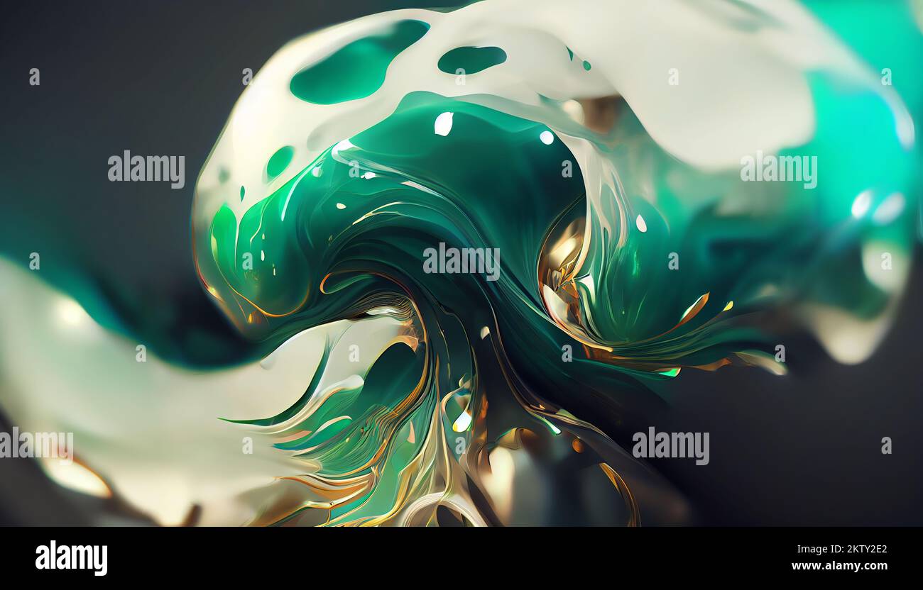Abstract emerald and green paint splatter background. Fluid shapes ...