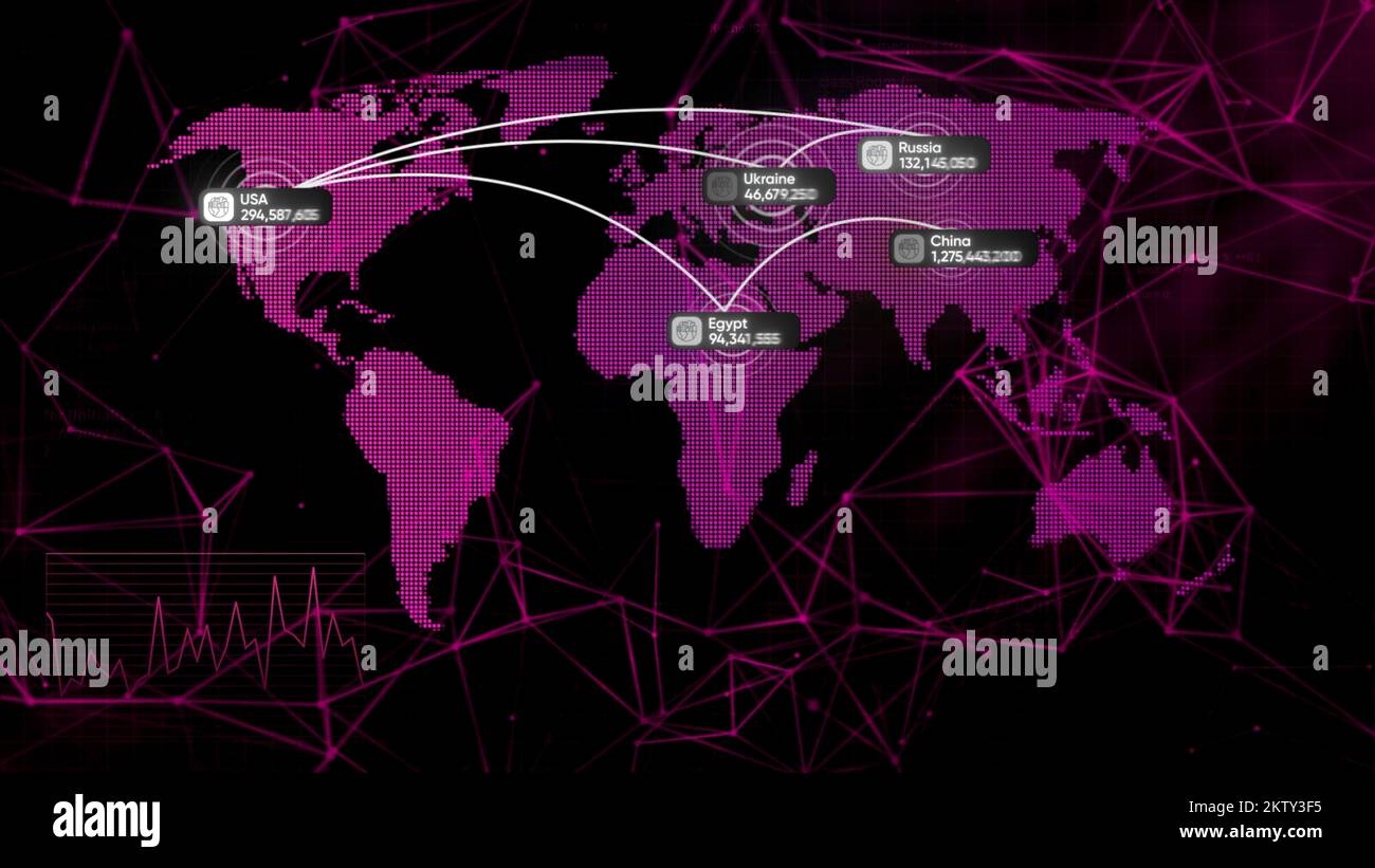 Connection between countries on a world map. Motion. Concept of ...