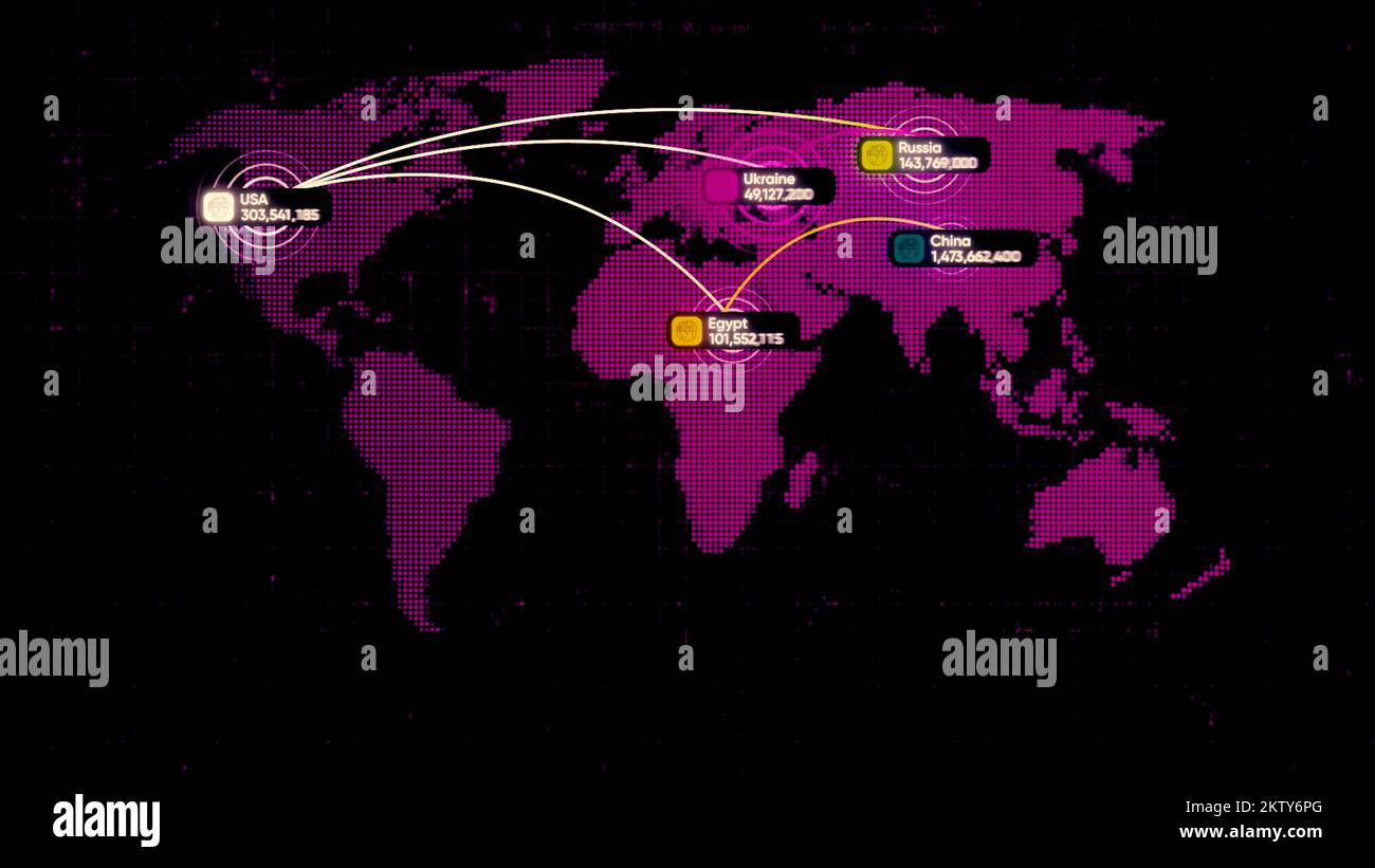 Connection between countries on a world map. Motion. Concept of ...