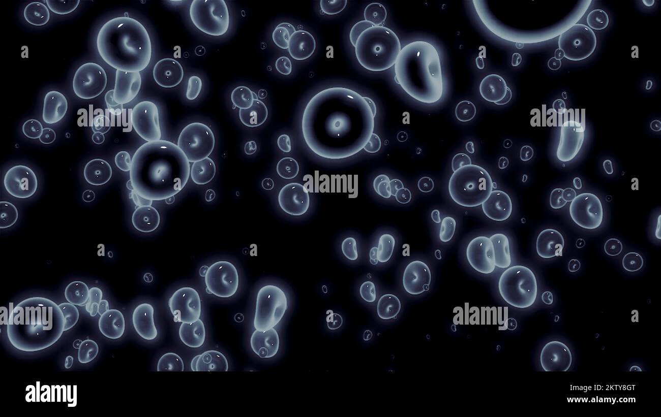 Floating metal bubbles in a shape of bagel on a black background ...