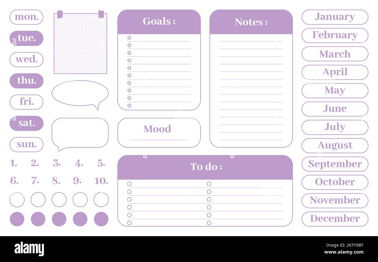 Note card sticker scrapbooking planner flat set. Day of the week 12 ...