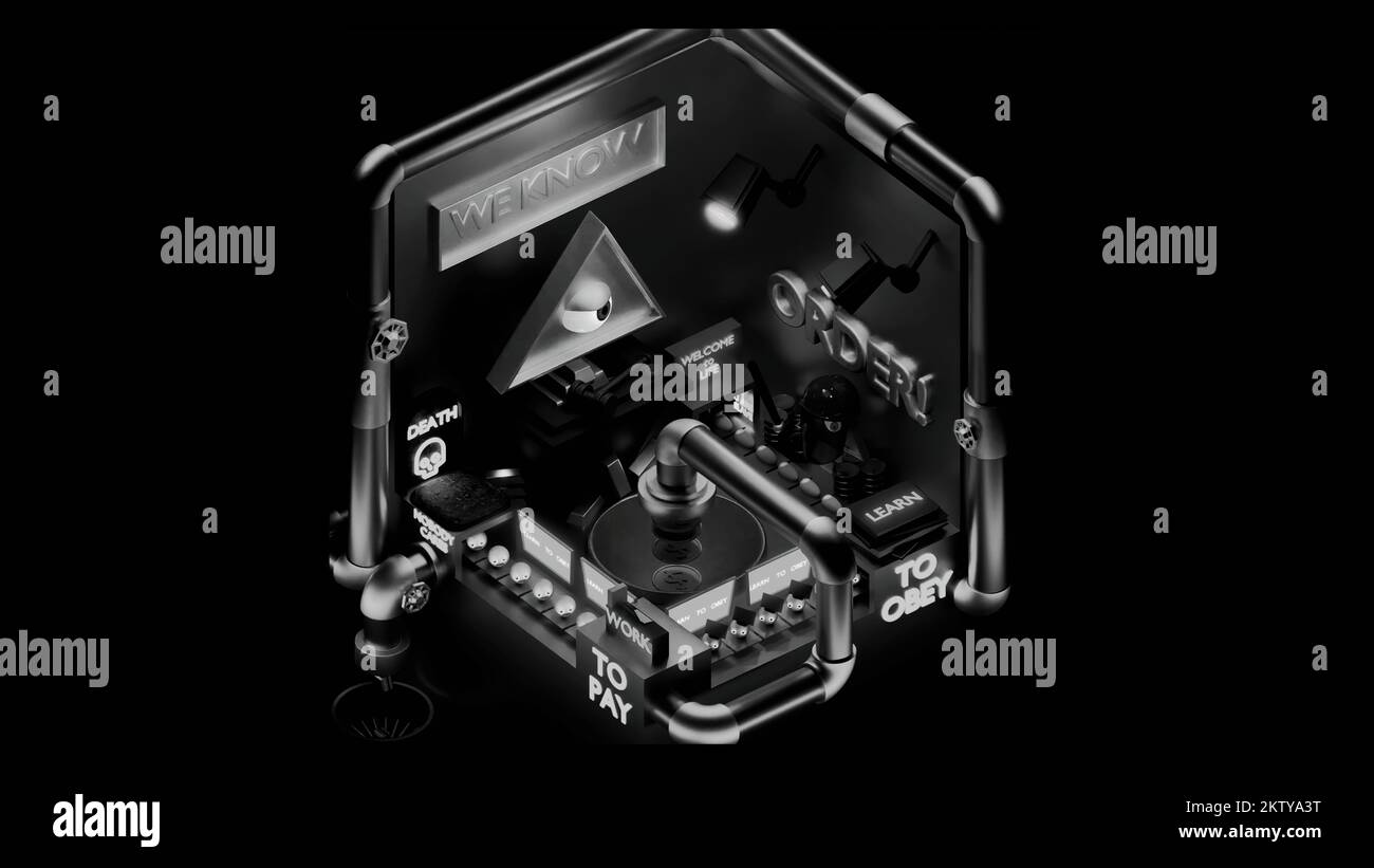 Abstract mechanism showing the line of human life from birth to death ...