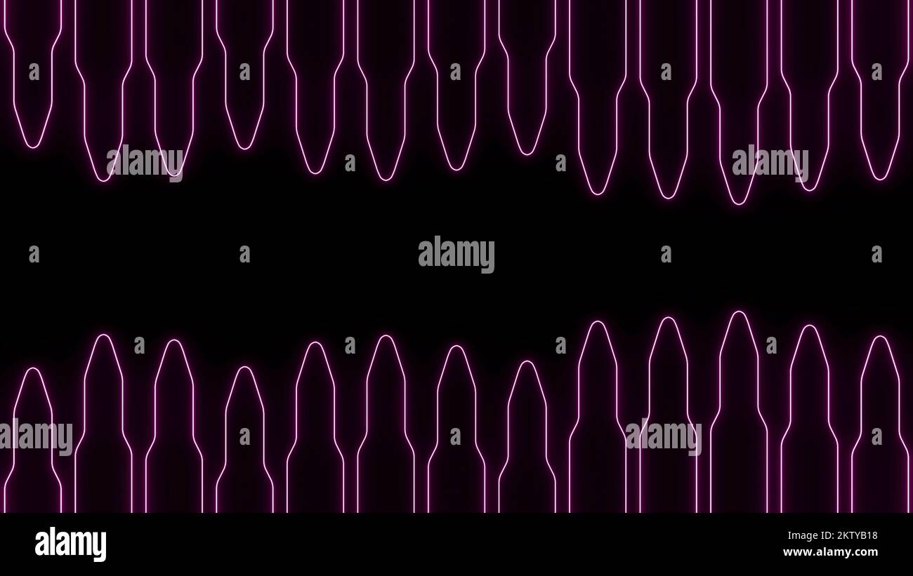 Pink neon silhouettes on a black background. Design. Two rows of bullet ...