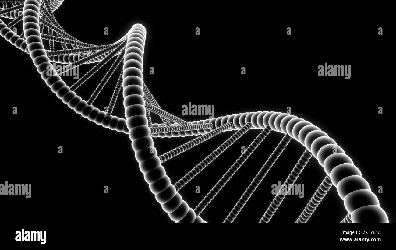 Rotating DNA isolated on a black background. Design. Concept of science ...