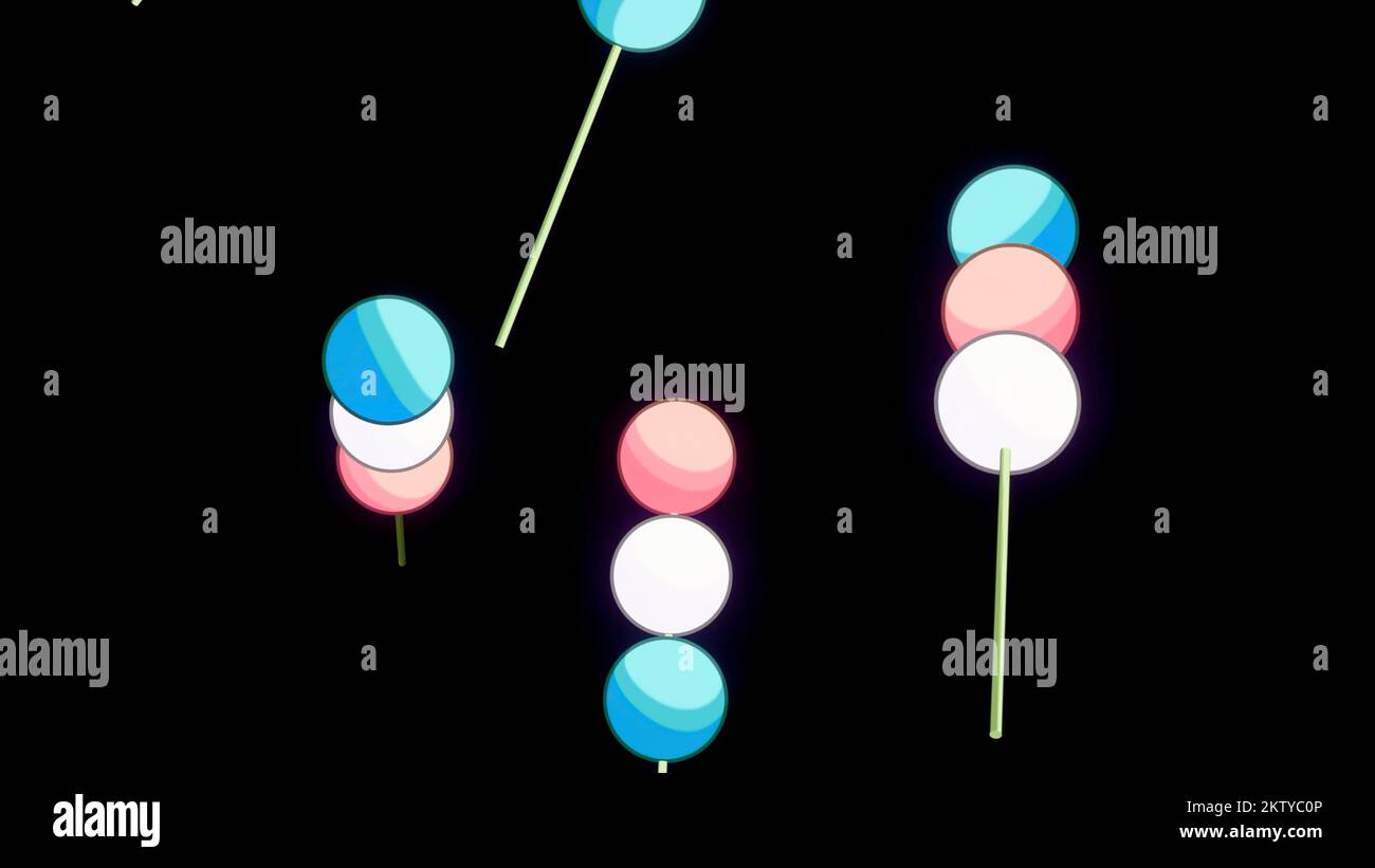 Abstract spherical shaped marshmallows on a skewers falling down ...
