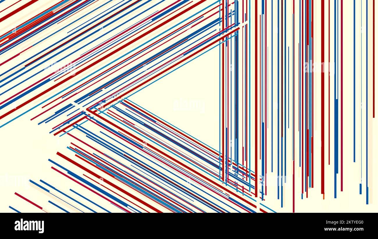Abstract narrow blue and red lines creating triangular silhouette on a ...