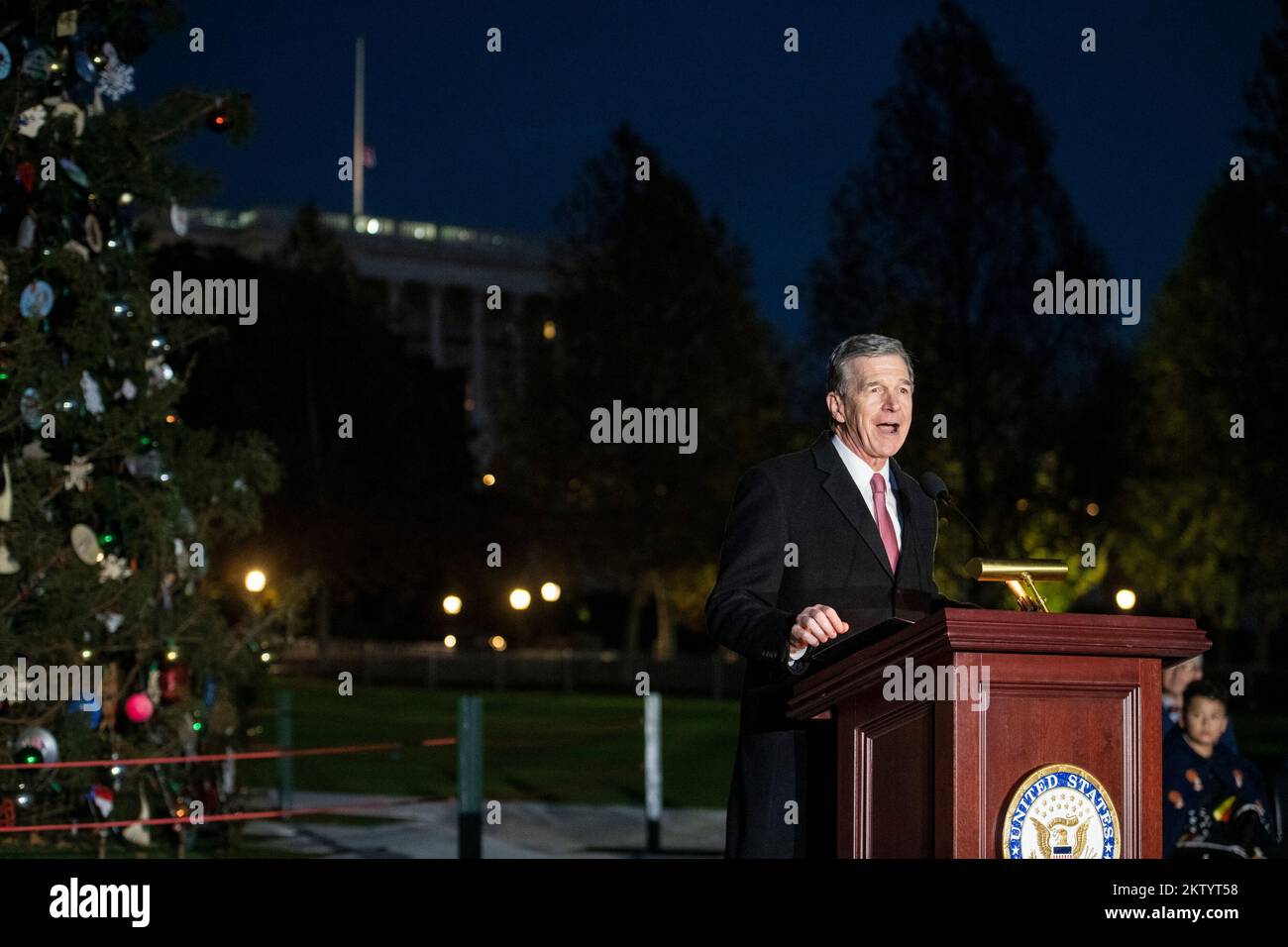 North Carolina Governor Roy Cooper offers remarks during the lighting ...