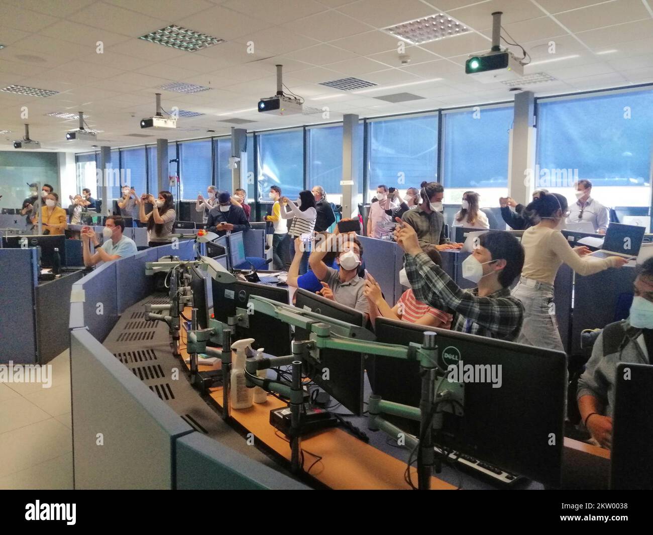 ATLAS control room celebrating, CERN Stock Photo - Alamy