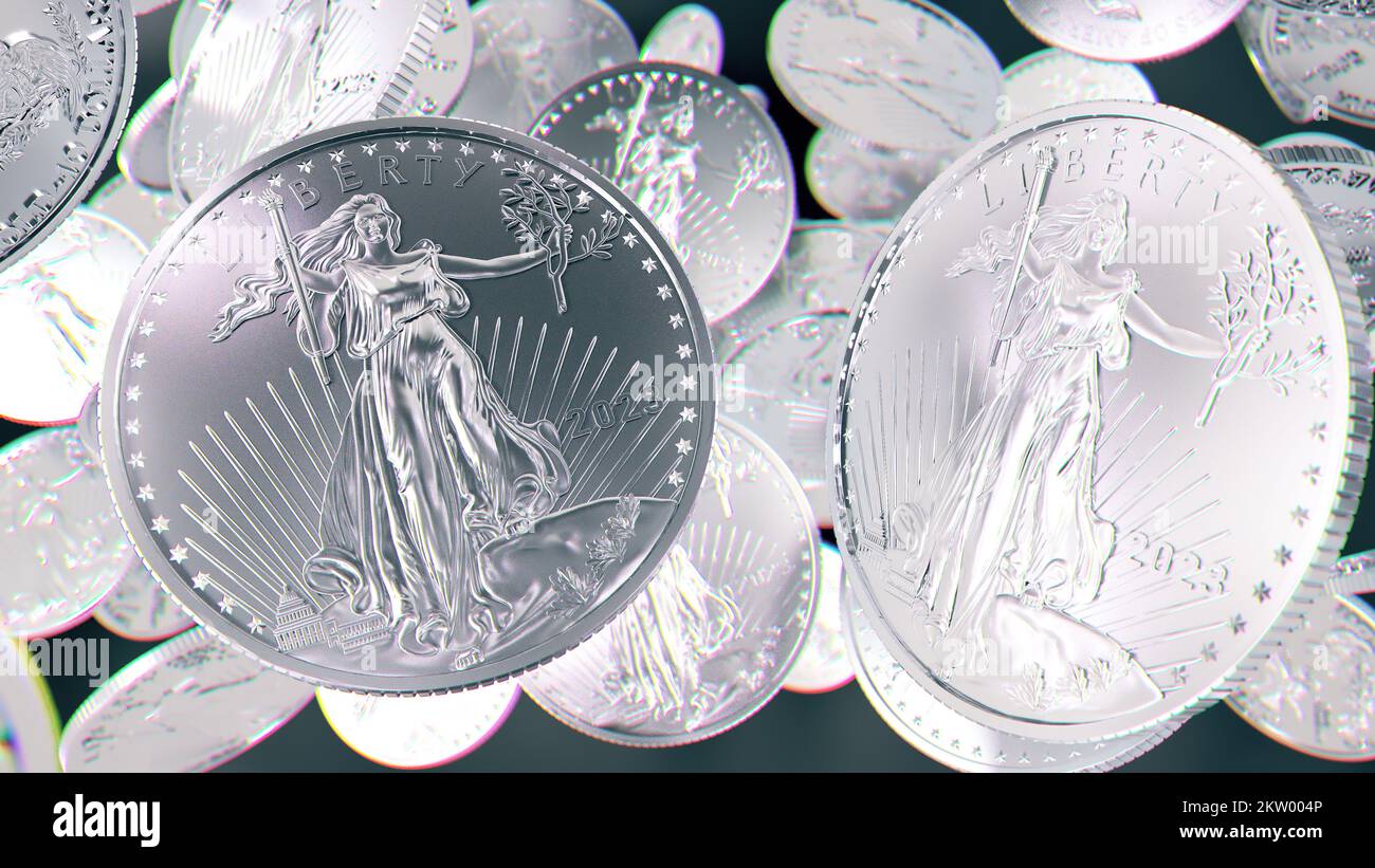 Silver coins, conceptual illustration Stock Photo - Alamy