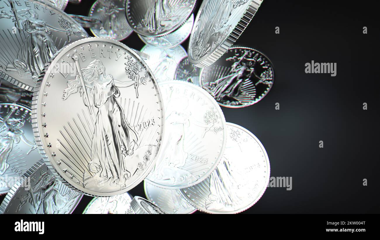 Silver coins, conceptual illustration Stock Photo - Alamy