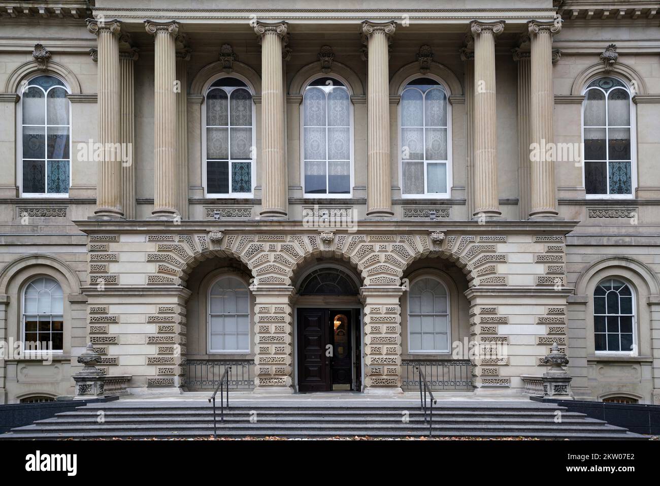 Front steps of classical style courthouse, Osgoode Hall in Toronto ...