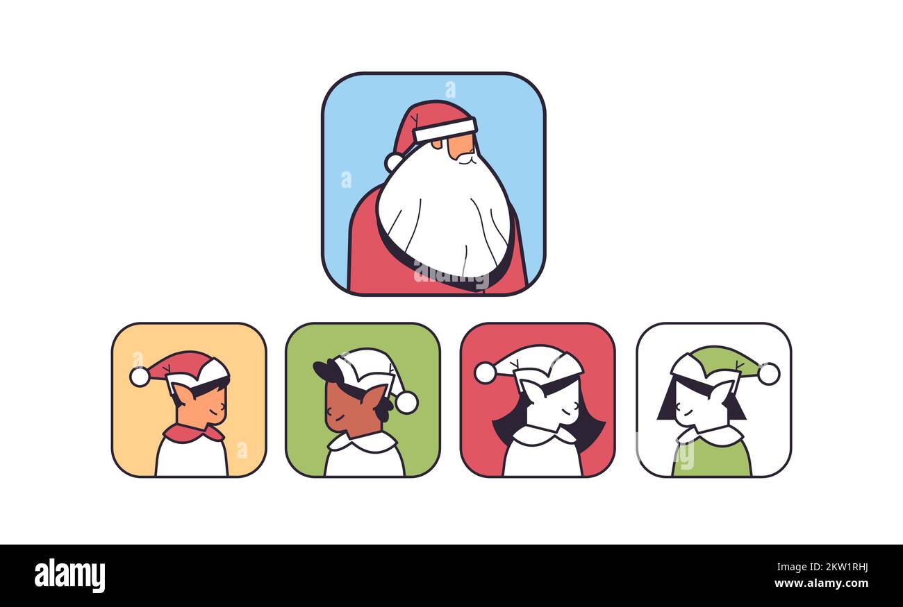 set santa claus with mix race elves avatars happy new year merry ...