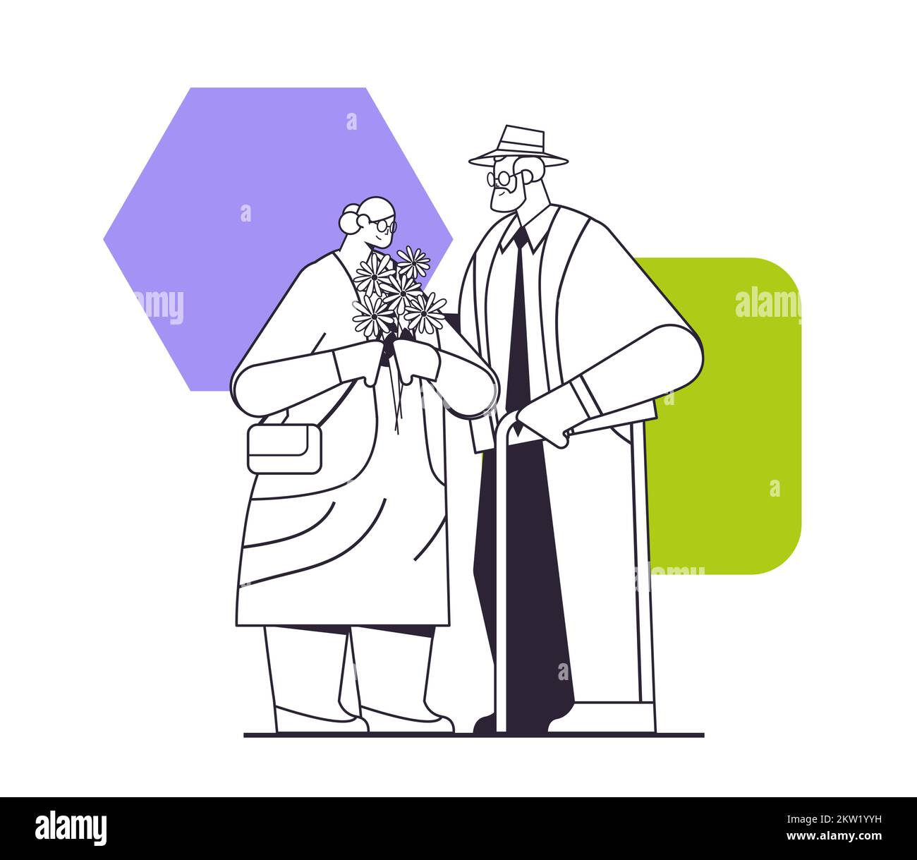 senior lovely couple with flowers grandparents spending time together ...