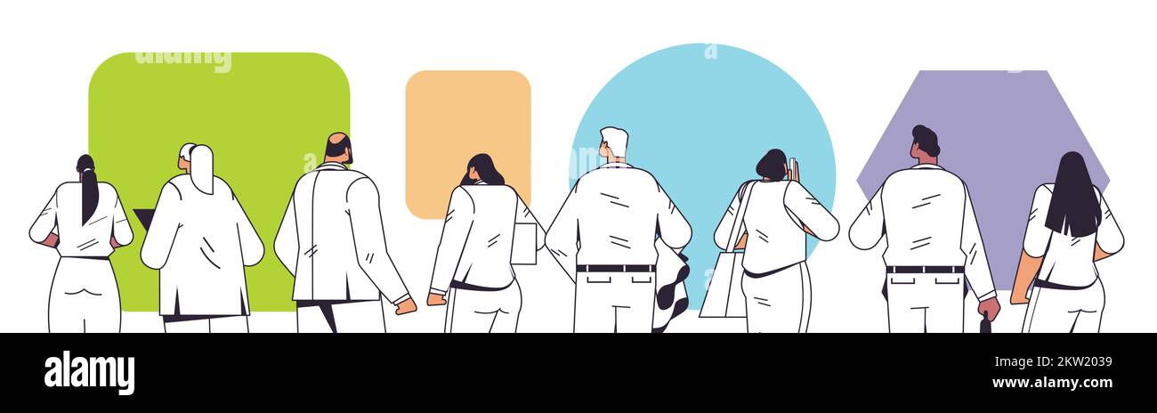 mix race businesspeople team standing back to camera rear view of ...