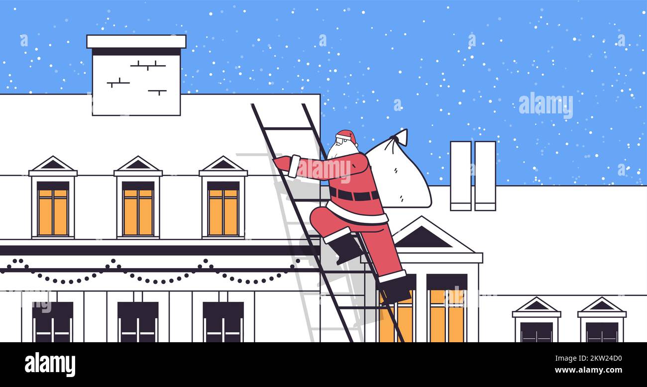 santa claus climbing on roof happy new year merry christmas holiday ...