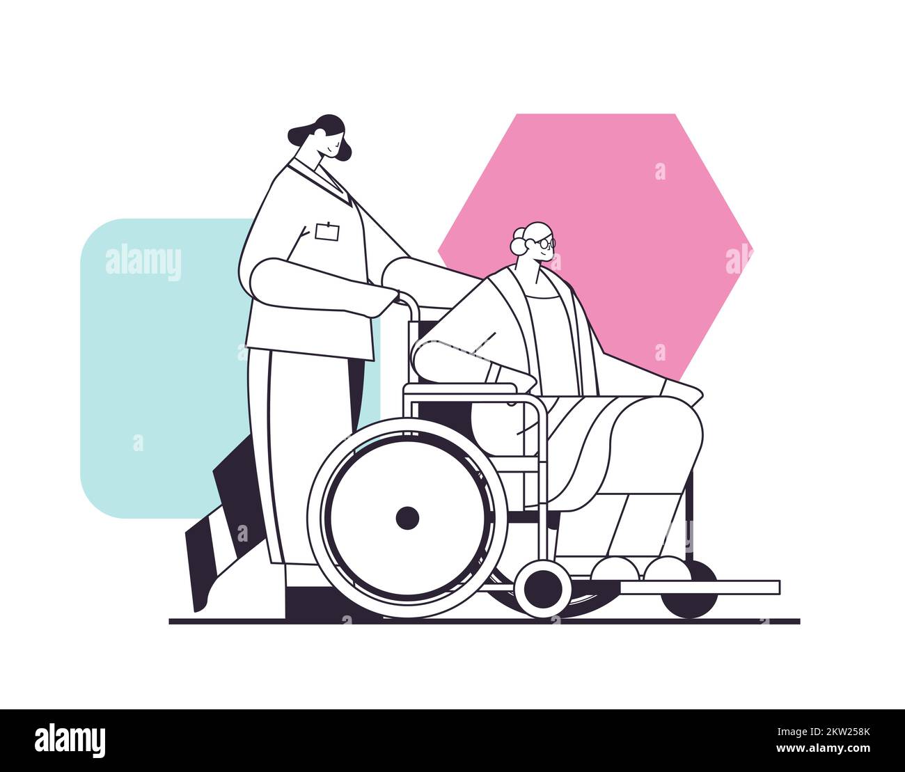 helper taking care of senior disabled patient nurse pushing wheelchair ...