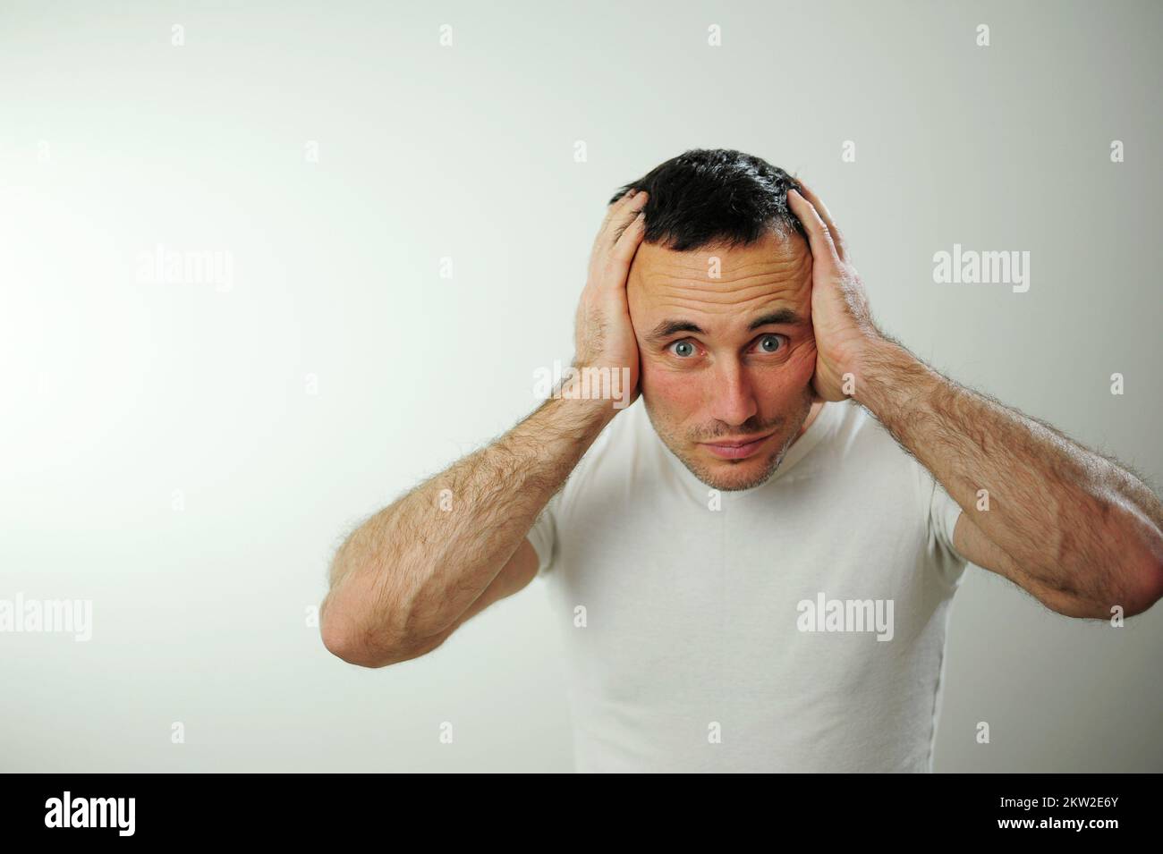 Fatigue male employee unhappy with excessive work unshaven Man ...