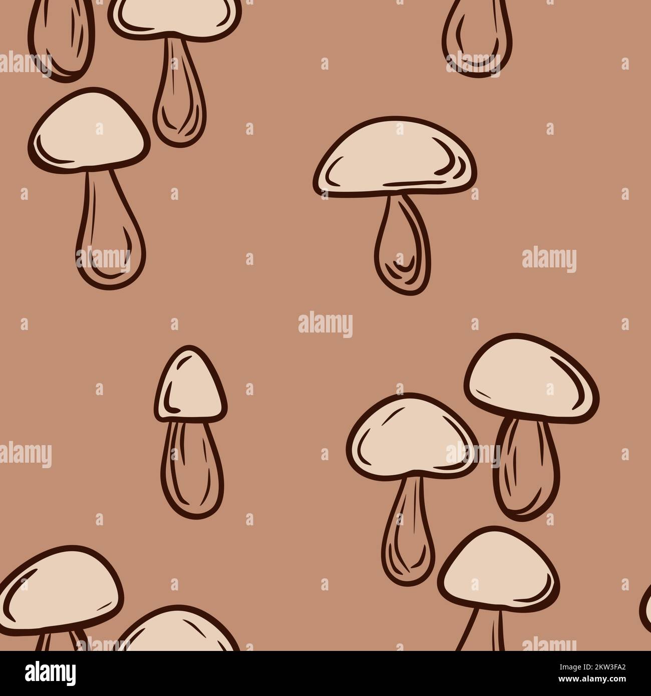Hand drawn seamless pattern with beige brown forest wood mushrooms ...