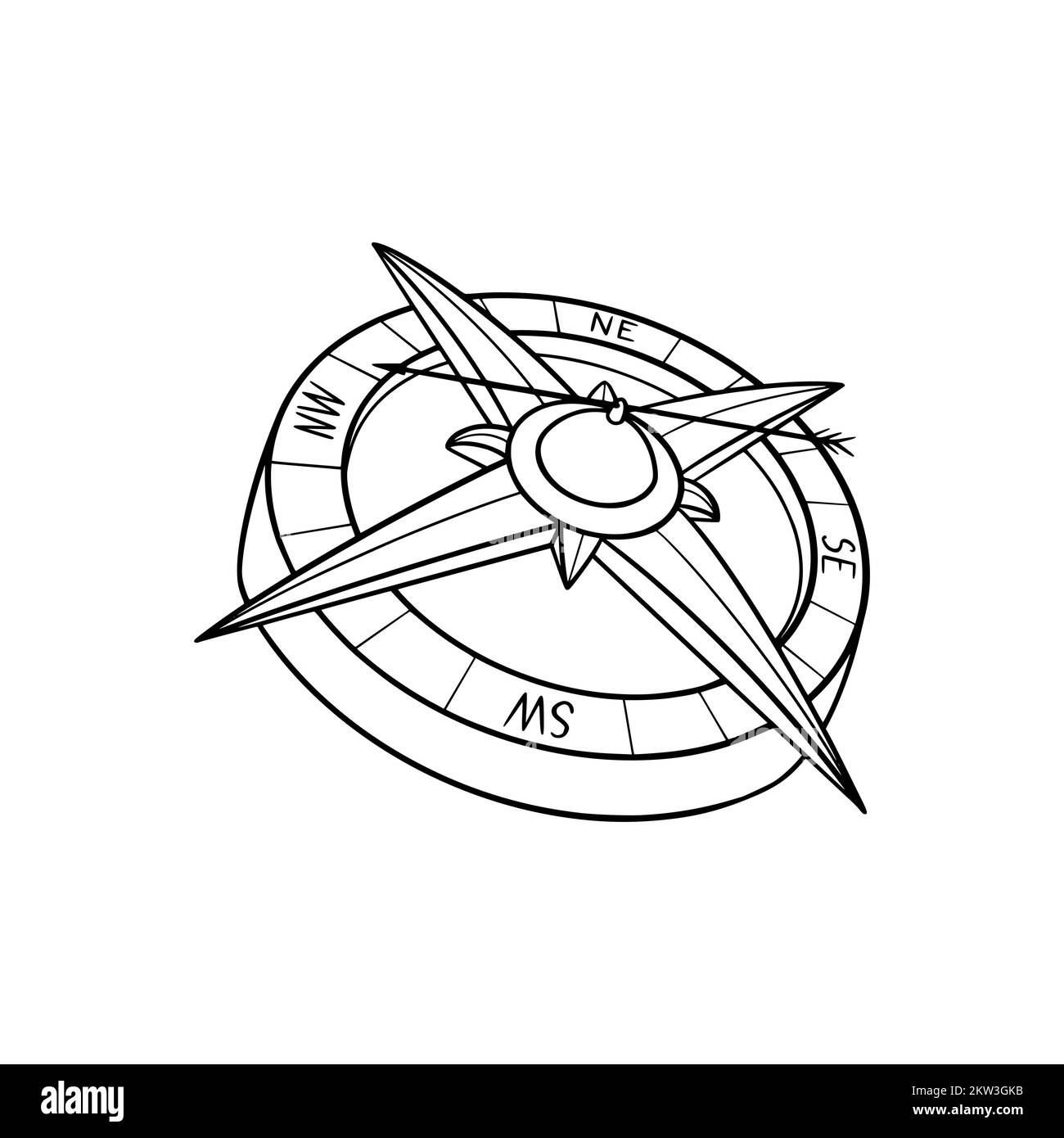 Sketch of compass for pirate adventures. Ancient compass for marine ...
