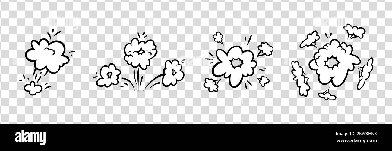 Comic boom effect clouds. Set of explosion bubbles and smoke. Vector ...