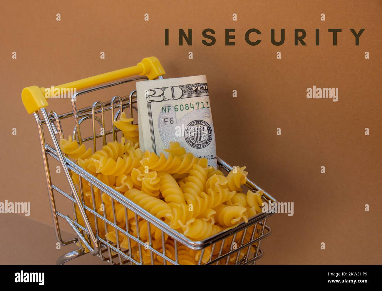 INSECURITY text against Shopping trolley cart Filled With Pasta with 20 ...