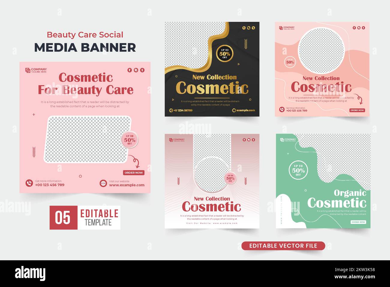 Cosmetic and beauty product sale template collection design with pink ...