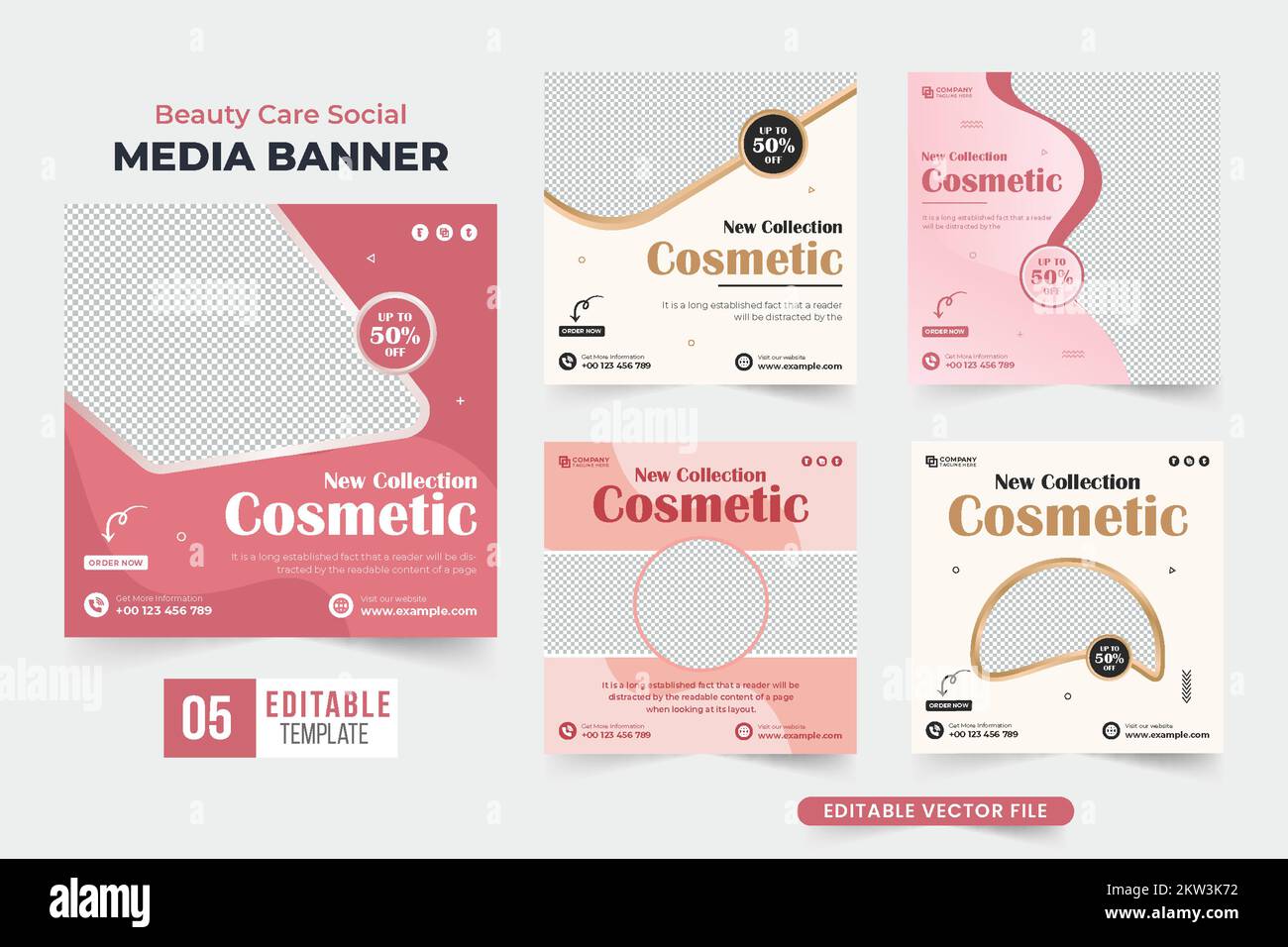 Beauty care social media template collection design with golden and ...