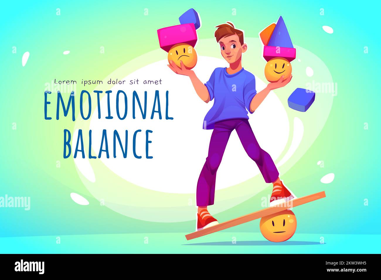 Emotional balance banner with man on seesaw choosing between sad and ...