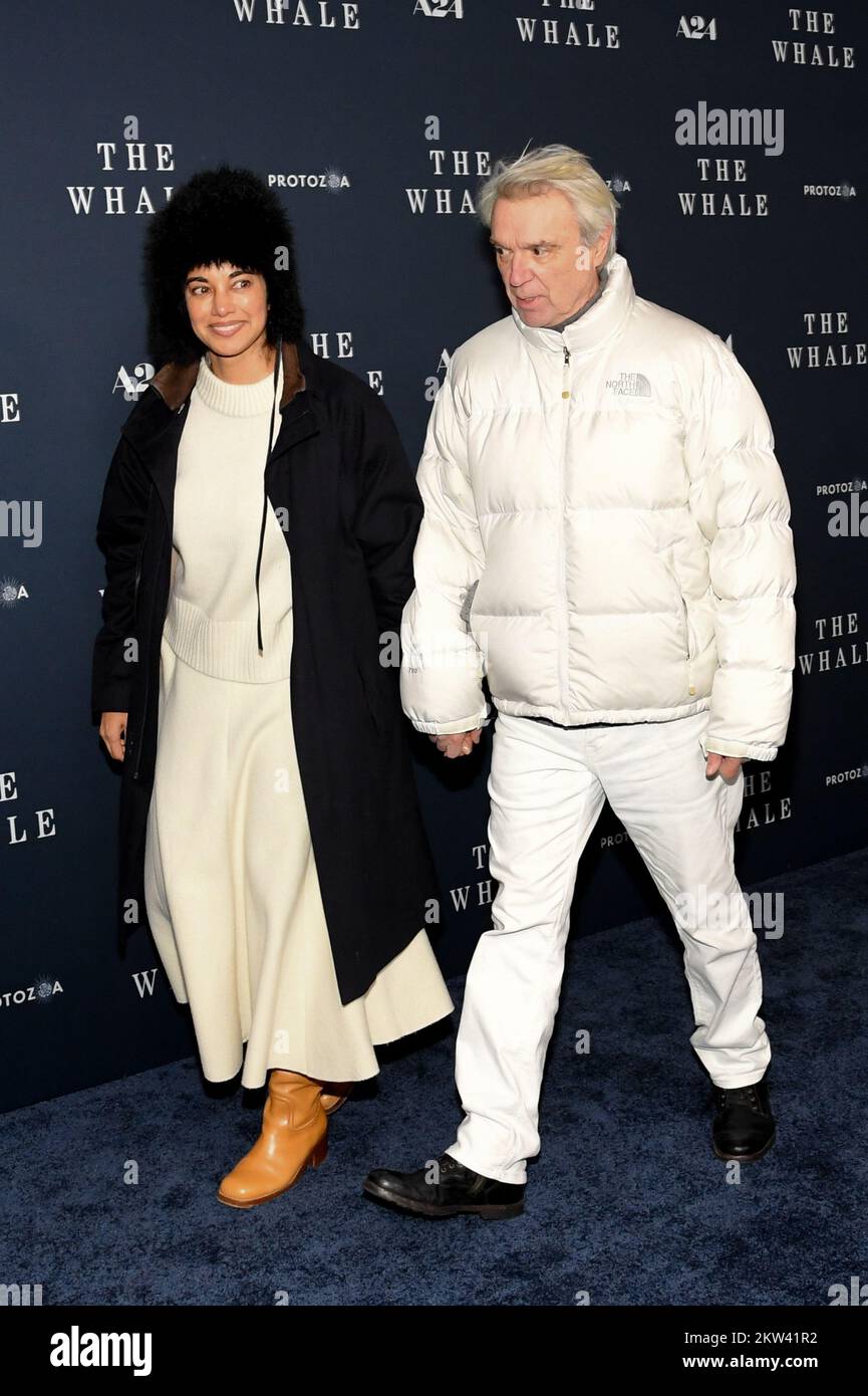New York, NY, on November 29, 2022. Mala Gaonkar and David Byrne attend ...