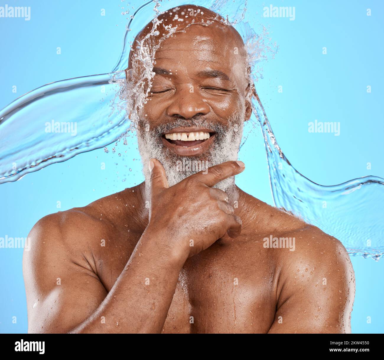 Washing Face And Senior Model With Water For Hygiene Self Care