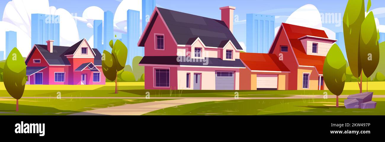 Suburb houses at cityscape view, suburban street with residential ...