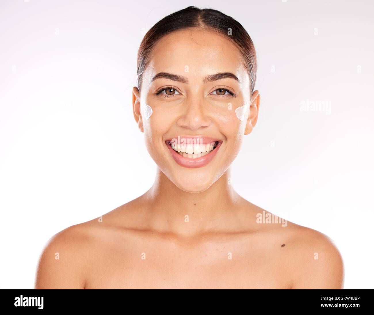 Beauty, skincare and product with portrait of woman and cream facial ...