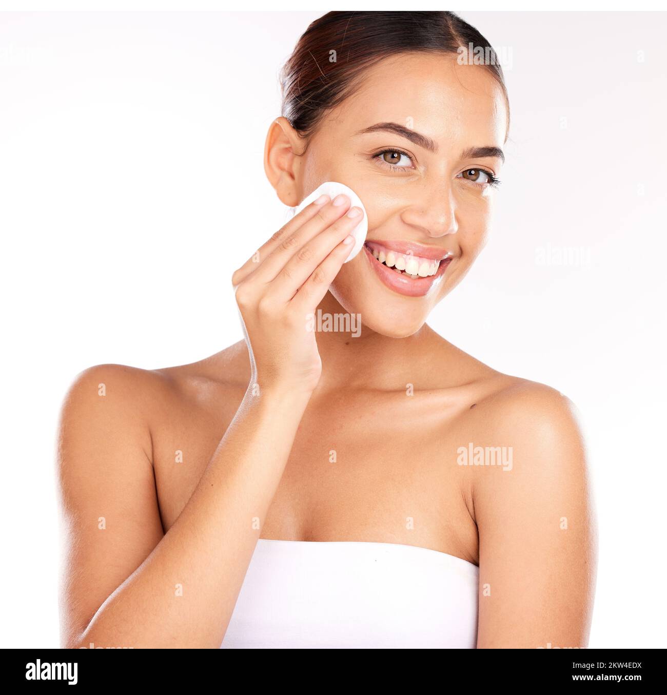 Beauty, portrait and woman in studio with cotton pad for skincare ...
