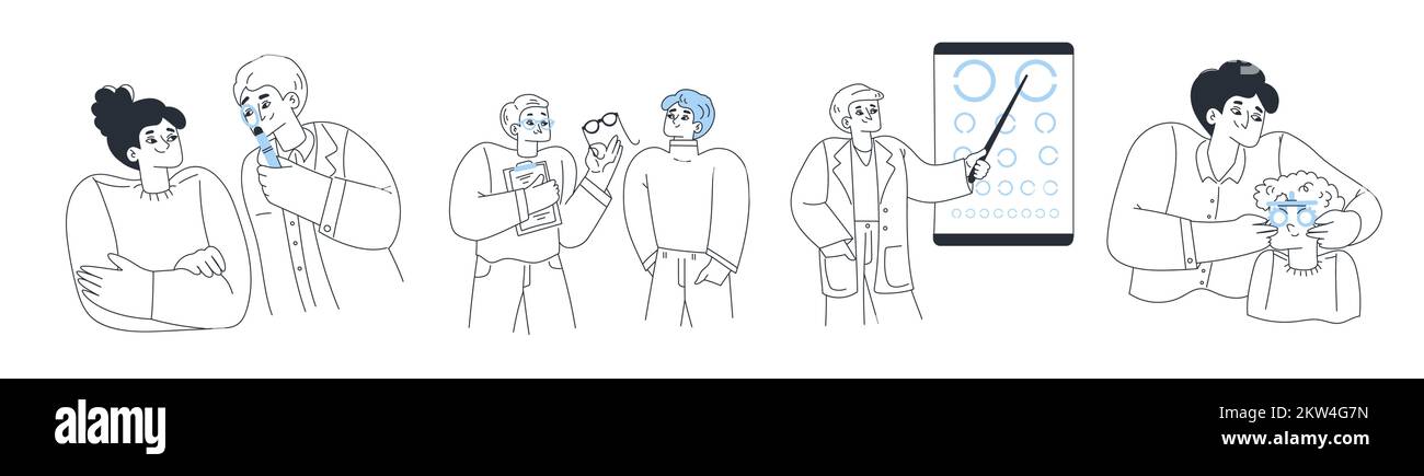 Doctor ophthalmologist check patients vision with eye test chart and ...