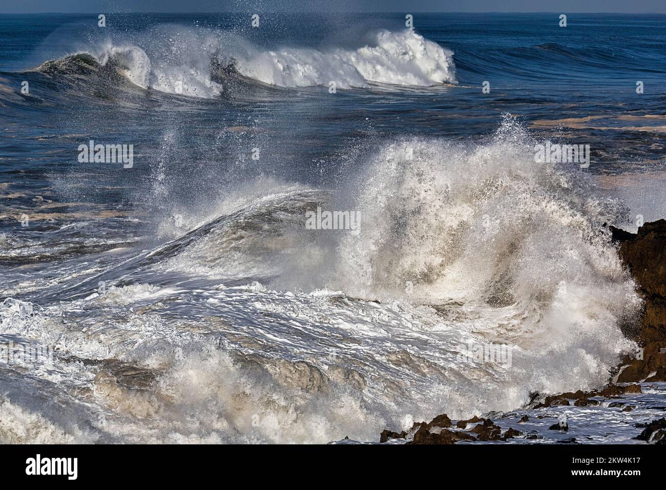 High waves in the Atlantic, spray, Essaouira, Atlantic coast, Morocco ...