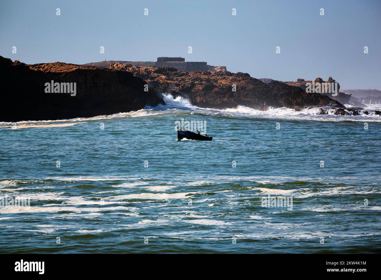 Fishing boat sailing off Mogador Island, Essaouira, Atlantic coast ...