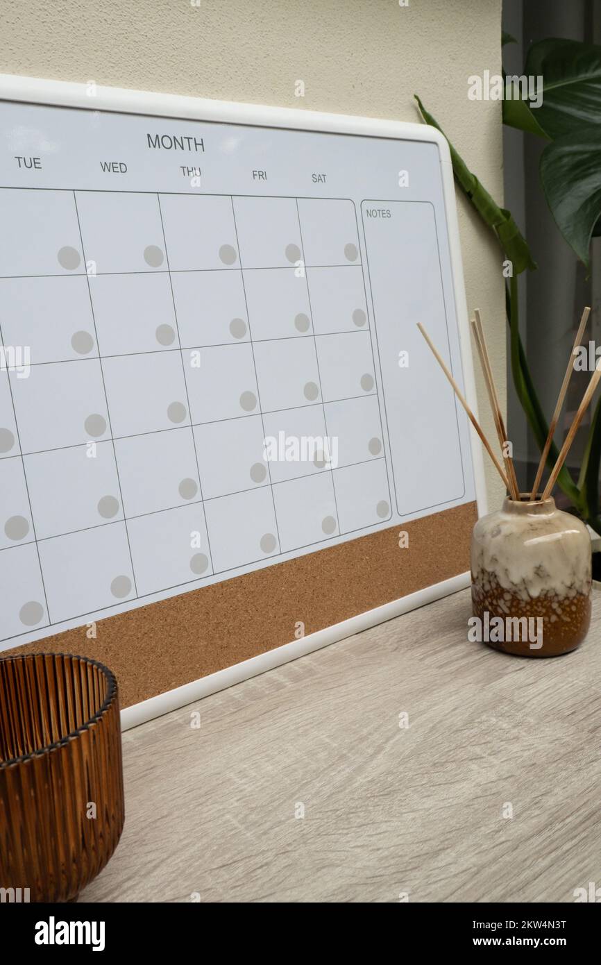 Monthly PLANNER. Empty Magnetic board with the days of the month. Place ...