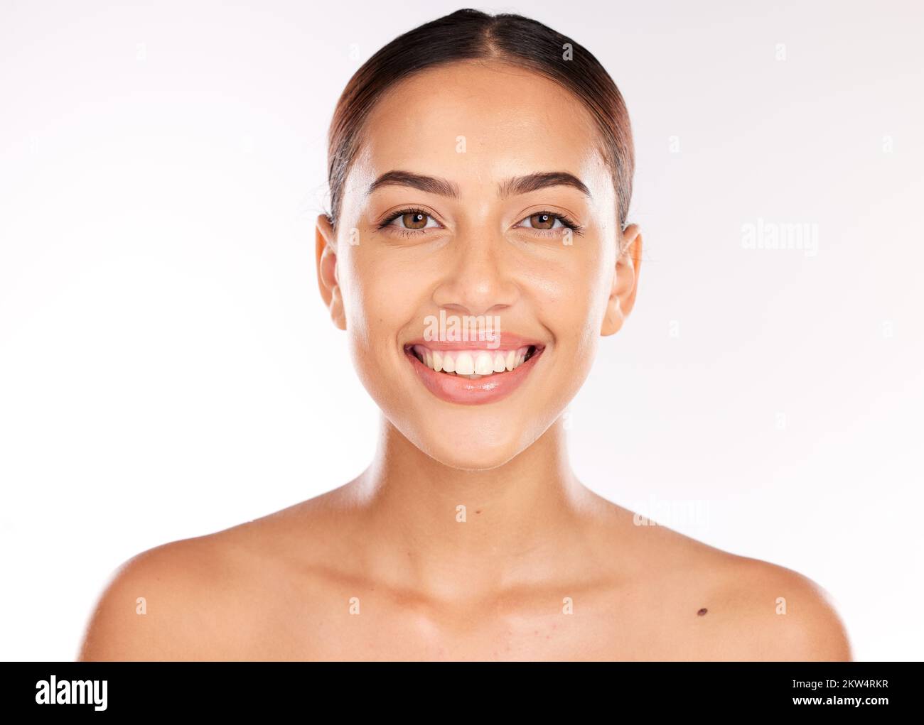 Portrait, beauty and woman in studio for skincare, wellness and luxury ...