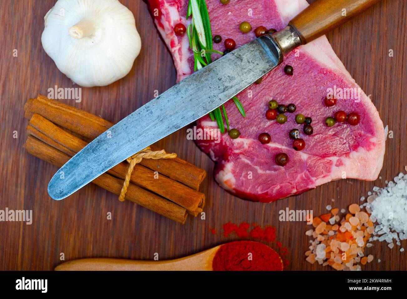 Raw uncooked ribeye beef steak butcher selection Stock Photo - Alamy