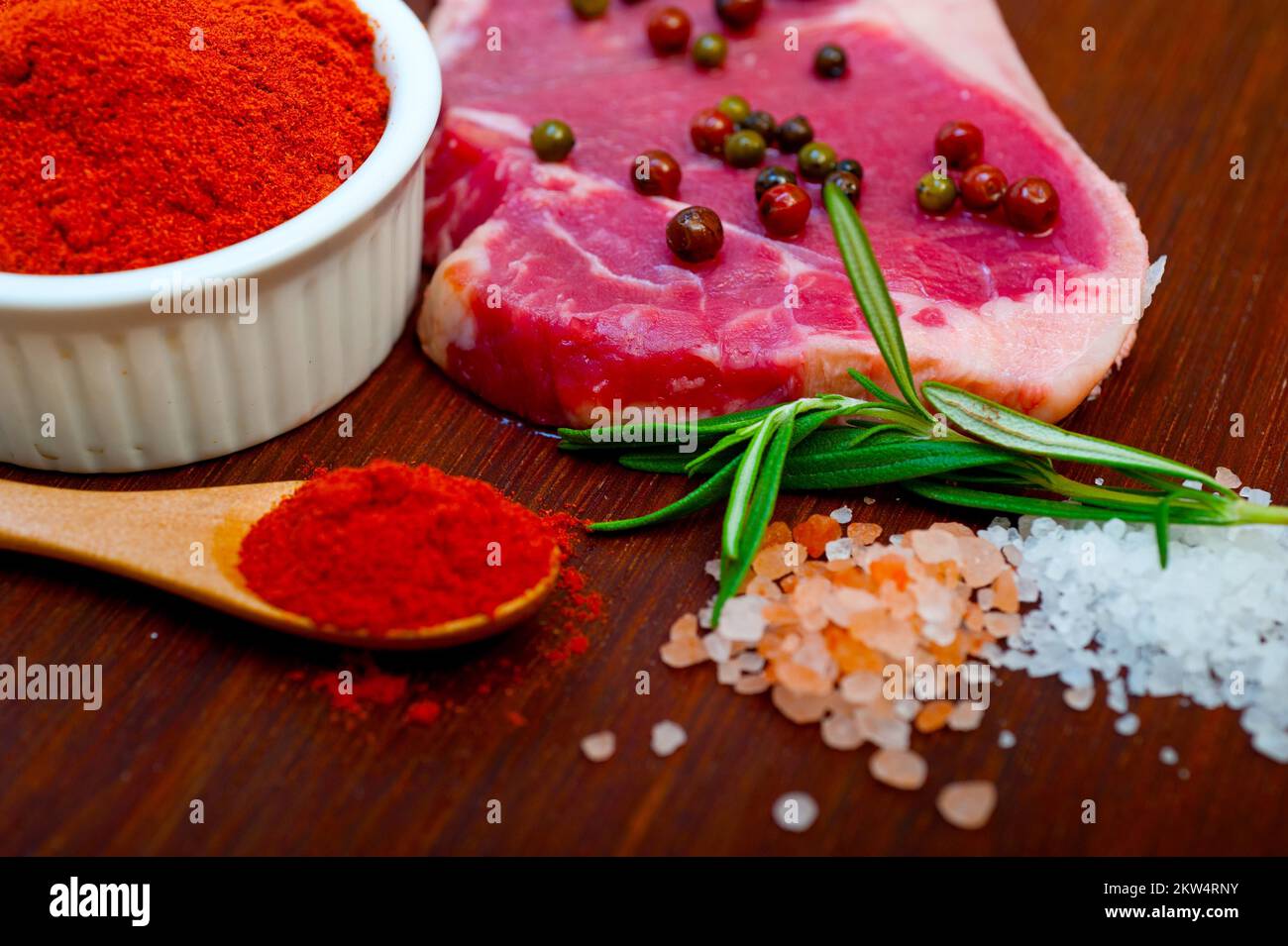 Raw uncooked ribeye beef steak butcher selection Stock Photo - Alamy