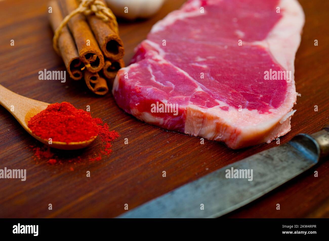 Raw uncooked ribeye beef steak butcher selection Stock Photo - Alamy