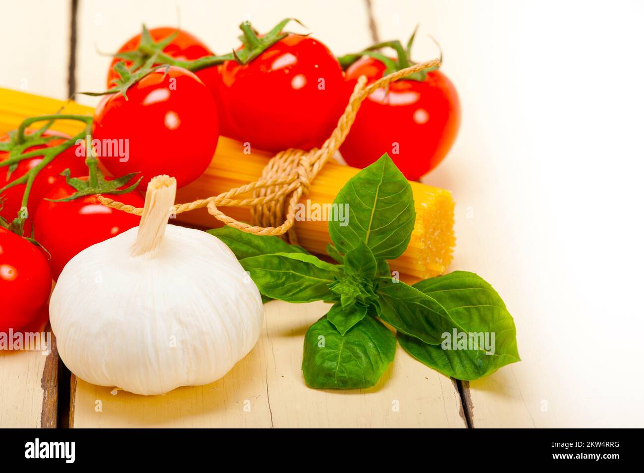 Italian basic pasta fresh ingredients cherry tomatoes garlic and basil ...