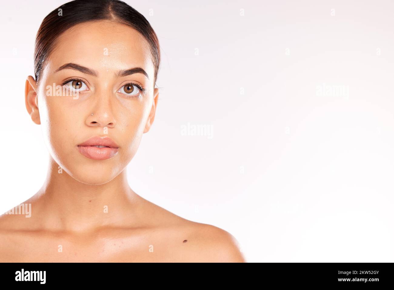 Skincare, beauty and portrait of Latin woman on a white background ...