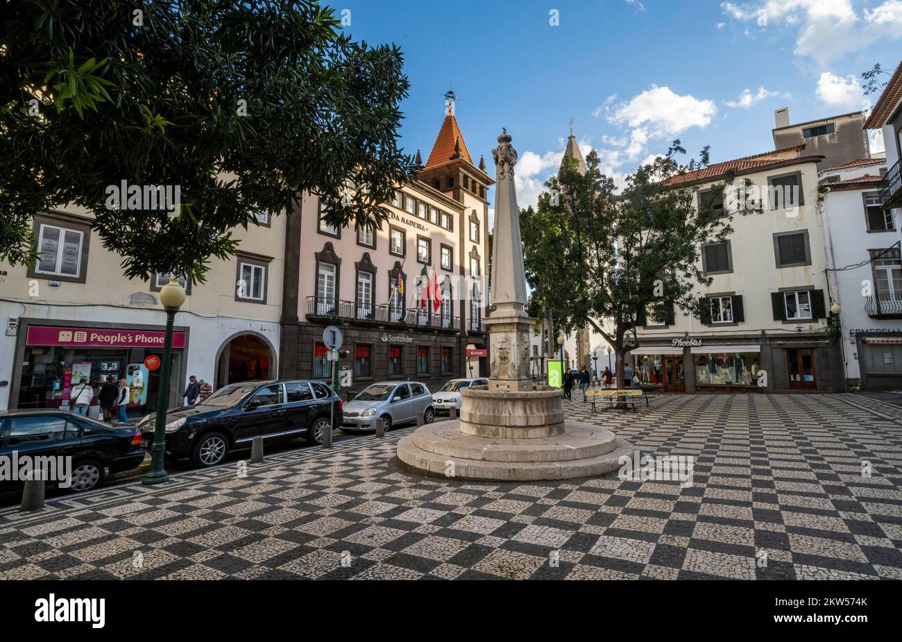 Square with mosaic floor and fountain in the old town, Largo do ...