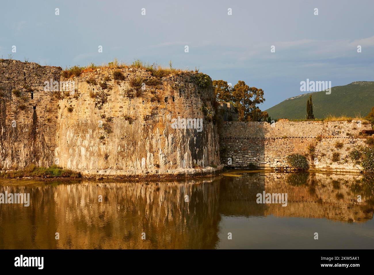 Sea fortress of Santa Maura, fortress walls, reflections in the water ...